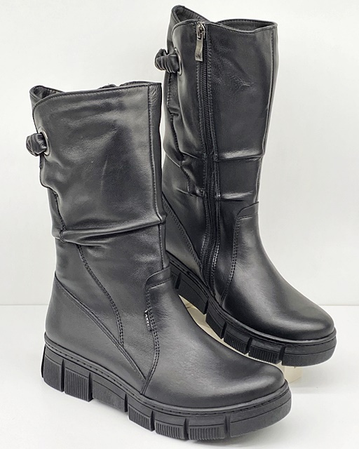 Kozaki damskie krótkie skórzane z szeroką cholewką Axel 4501 czarne ...